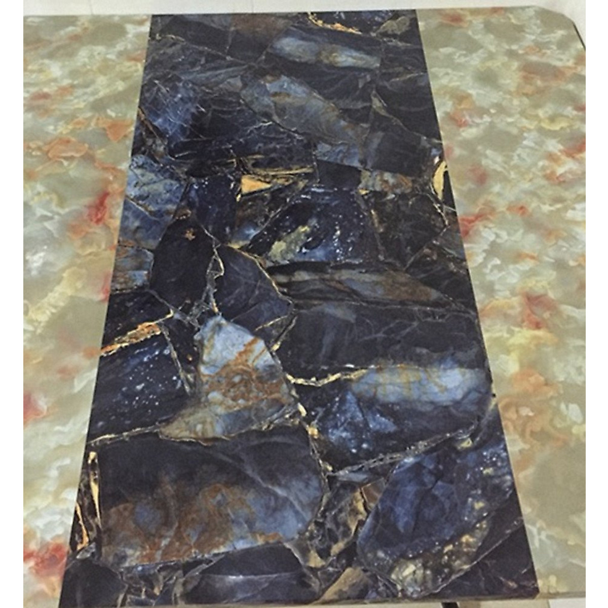 Moyishi Granite Look Marble Gloss Film Vinyl Self Adhesive Counter Top Peel and Stick Wall Decal 15.8"x118" (Dark Blue)