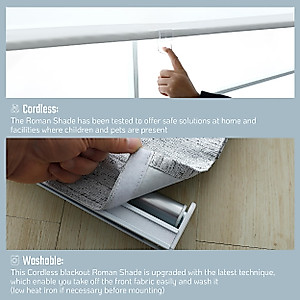 Everyday Celebration Roman Shades for Windows, Washable Cordless 100% Blackout Roman Window Shades Pull Down Window Treatment, Blackout Blinds & Shades with Woven Fabric, 35" W X 64" H, (Light Stone)