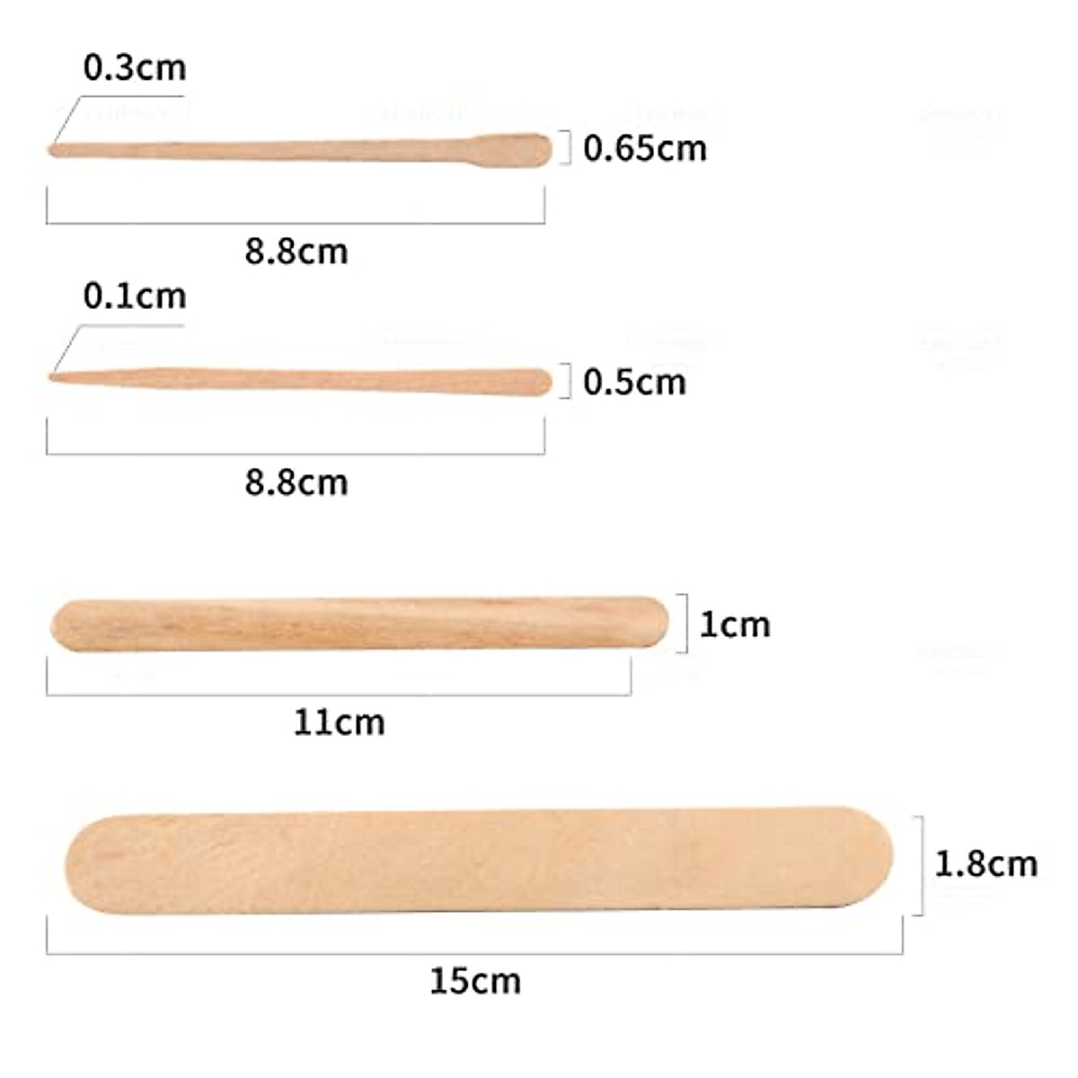 DecBlue 300 Pcs Wooden Wax Sticks 4 Styles Wood Waxing Spatulas Applicators Hair Removal S M L Sizes for Body Legs Facial or Wood Craft Sticks (300Pcs)