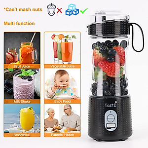 Personal Blender, Smoothie Blender Portable Small Mini Blender Bottles shaker for Shakes, Smoothies and Protein mixes, Cordless, Rechargeable for kitchen Sports Travel with Ice Tray (Black pro)