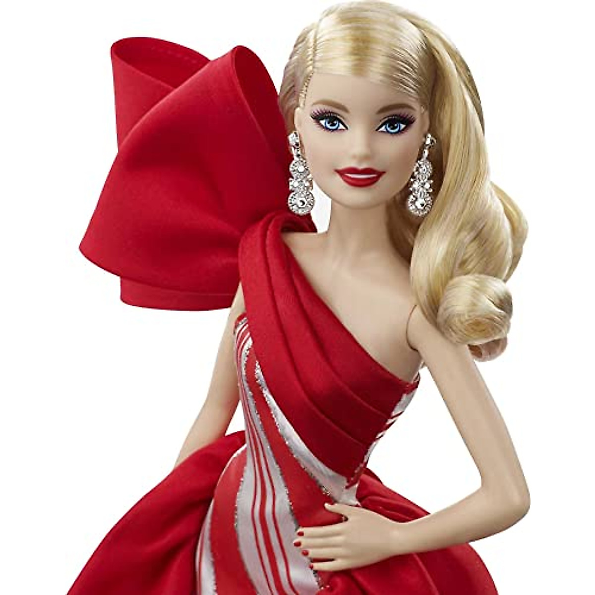 Barbie 2019 Holiday doll, 11.5-inch, Blonde, Wearing Red and White Gown, with Doll Stand and Certificate of Authenticity