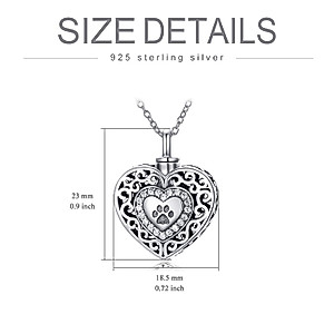 PEIMKO 925 Sterling Silver Filigree Dog Paw Print Pet Urn Necklace for Ashes Cremation Jewelry Forever in My Heart Keepsakes Memorial Necklaces Meaningful Gifts