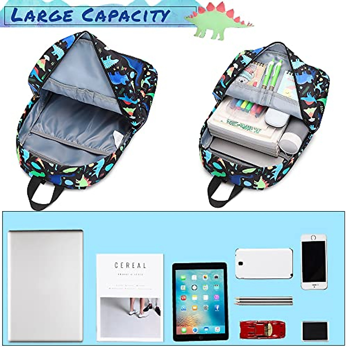 Dinosaur Backpack for Kids Boys Preschool Backpack Kindergarten School Bookbag with Lunch Box Pencil Case (Dinosaur)