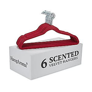 HangAroma Non-Slip Scented Velvet Hangers - Heavy Duty Clothes Hanger - Ultra Thin Space Saving 360 Degree Swivel Hook - Ideal for Coats, Jackets, Pants, & Dress - Watermelon - 6 Pack