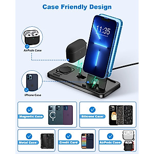 3 in 1 Charging Station for Apple Devices Foldable Charging Stand with 18W Adapter Compatible with iPhone Series AirPods Pro/3/2/1 Charging Dock for iWatch Series SE/7/6/5/4/3/2/1