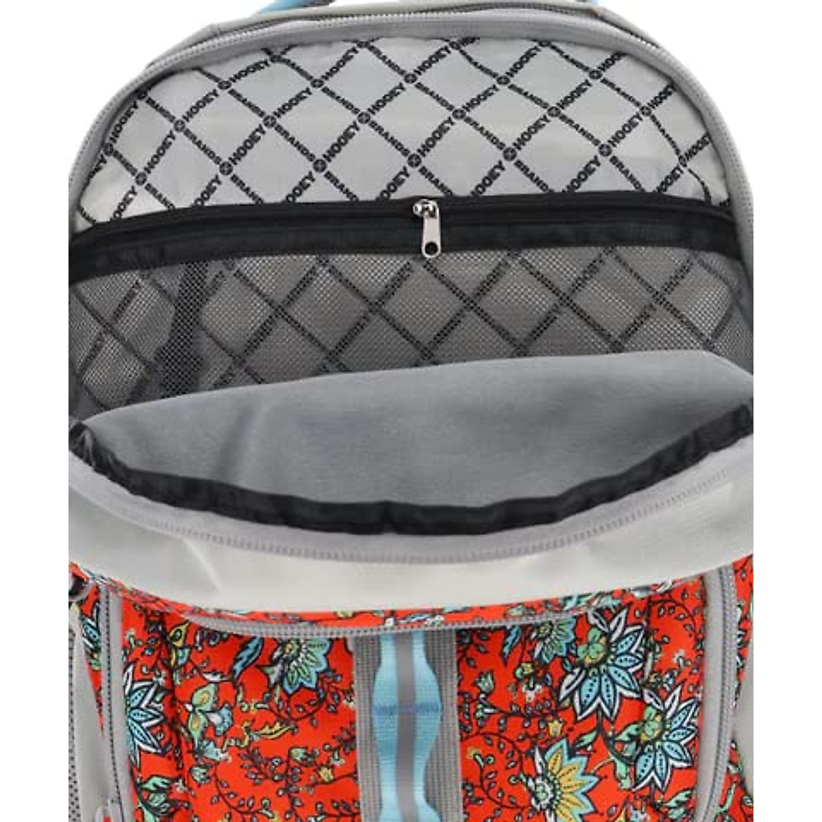 HOOEY Ox 40 Liter School Hiking Backpack Rain Cover Hat Strap Laptop Sleeve Hydro Pockets (Gray/Red/Blue)