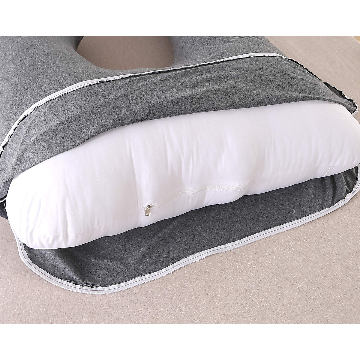 Amagoing 55 inches Pregnancy Pillows for Sleeping, U Shaped Maternity Full Body Pillow for Pregnant Women with Hip, Leg, Back, Belly Support, Washable Jersey Cover Included (Dark Grey)