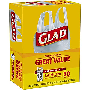 GLAD Tall Kitchen Trash Bags, 13 Gallon Handle Tie Trash Big for Kitchen, Unscented, 50 Count (Pack of 4)