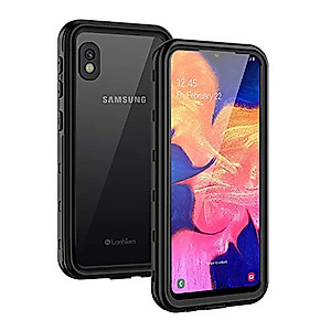 Lanhiem Samsung Galaxy A10E Case, IP68 Waterproof Dustproof Shockproof Case with Built-in Screen Protector, Full Body Sealed Underwater Protective Cover for Galaxy A10e (Black/Clear)