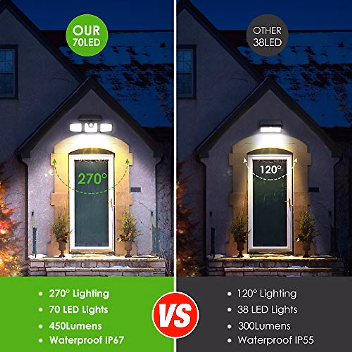 Viugreum 2 Pack Solar Security Light Outdoor, 74 Led 50W 5000LM Solar Motion Sensor Lights with 3 Adjustable Heads, 6000K Daylight White IP67 Waterproof Outdoor Flood Lighting for Garden, Garage