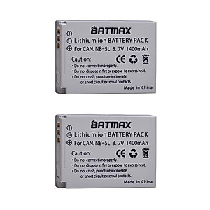 Batmax 2Pcs 1400mAh NB-5L NB5L Battery + LCD USB Charger for Canon PowerShot S100, S110, SD790IS, SD850IS, SD870IS, SD880IS, SD890IS, SD970IS, SD990IS, SX200IS, SX210IS, SX220IS, SX230HS Cameras