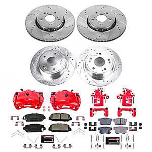 Power Stop KC7283 Front and Rear Z23 Daily Driver Brake Pad and Rotor Kit with Red Powder Coated Calipers