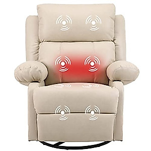 Kasorix Swivel Rocker Recliner Chairs, Nursery Glider Chair, Nursery Rocking Chairs, Faux Leather Overstuffed Manual Massage Recliners with Heat, Reclining Single Sofa (Beige)