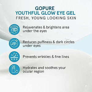 goPure Youth Glow Eye Gel - Anti-Aging Eye Cream that Soothes and Hydrates, Made with Matrixyl 3000 and Hyaluronic Acid for Improve the Look of Puffiness, Dark Circles, and Under Eye Bags - 1 fl oz