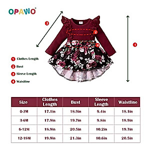 OPAWO Newborn Infant Baby Girl Dress Ribbed Bodysuit Romper Dress Long Sleeve Floral Girl Dresses Fall Winter Clothes(Burgundy,3-6 Months)