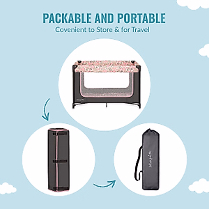 Dream On Me Zodiak Portable Playard in Grey and Pink, Lightweight, Packable and Easy Setup Baby Playard, Breathable Mesh Sides and Soft Fabric - Comes with a Removable Padded Mat