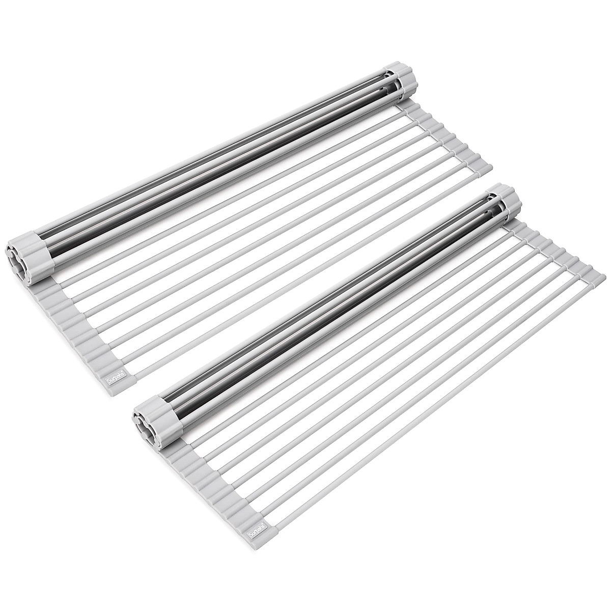 Surpahs Over Sink Foldable Multipurpose Roll-Up Dish Drying Rack, Silicone Wrapped Stainless Steel,Warm Gray, 20.5" x 15.5" (Pack of 2)