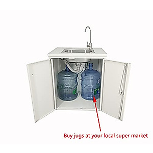 Steel Cabinet Portable Sink Self Contained Hand Wash Station Mobile Sink Water Fountain Water Supply 110V/12V Powered Built-in Pump Water Jugs NOT Included 24 X 18 X 30" Cabinet Size 10094-NF