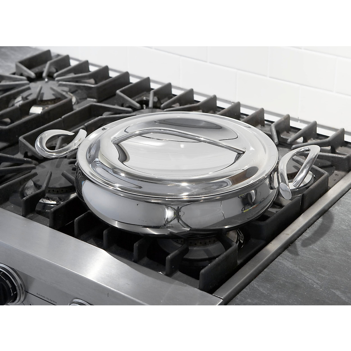 nambe Cookserv 12" Sauté Pan with lid | 5-Ply Stainless Steel Saute Pan | 5 Quarts Deep Frying Pan, 12 inch Induction Oven Safe Cooking Pan | Dishwasher & Oven Safe