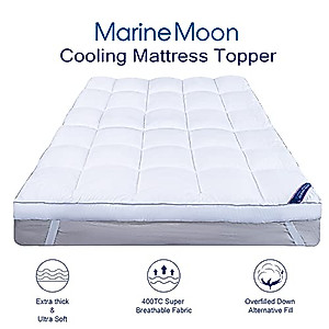 Marine Moon Over 3 Inch Queen Mattress Topper Down Alternative Pillow Top Bed Topper & Queen Cooling Gel Memory Foam Mattress Topper 3 Inch with Cover
