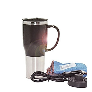 Hot Water Heater Mug for Car - Car Electric Kettle Heated Stainless steel Portable Cigarette Lighter Heating Cup Coffee Cup with Charger for Outdoor Students 12 Volt 450ML 50W, CA107 Black