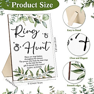 Bucherry Bridal Shower Games with Rings Funny Ring Hunt Games Sign Wooden Game Sign and 100 Mini Plastic Rings Fake Rings with Diamond for Bride Shower Game Wedding Winner Gifts Party Favors (Leaf)