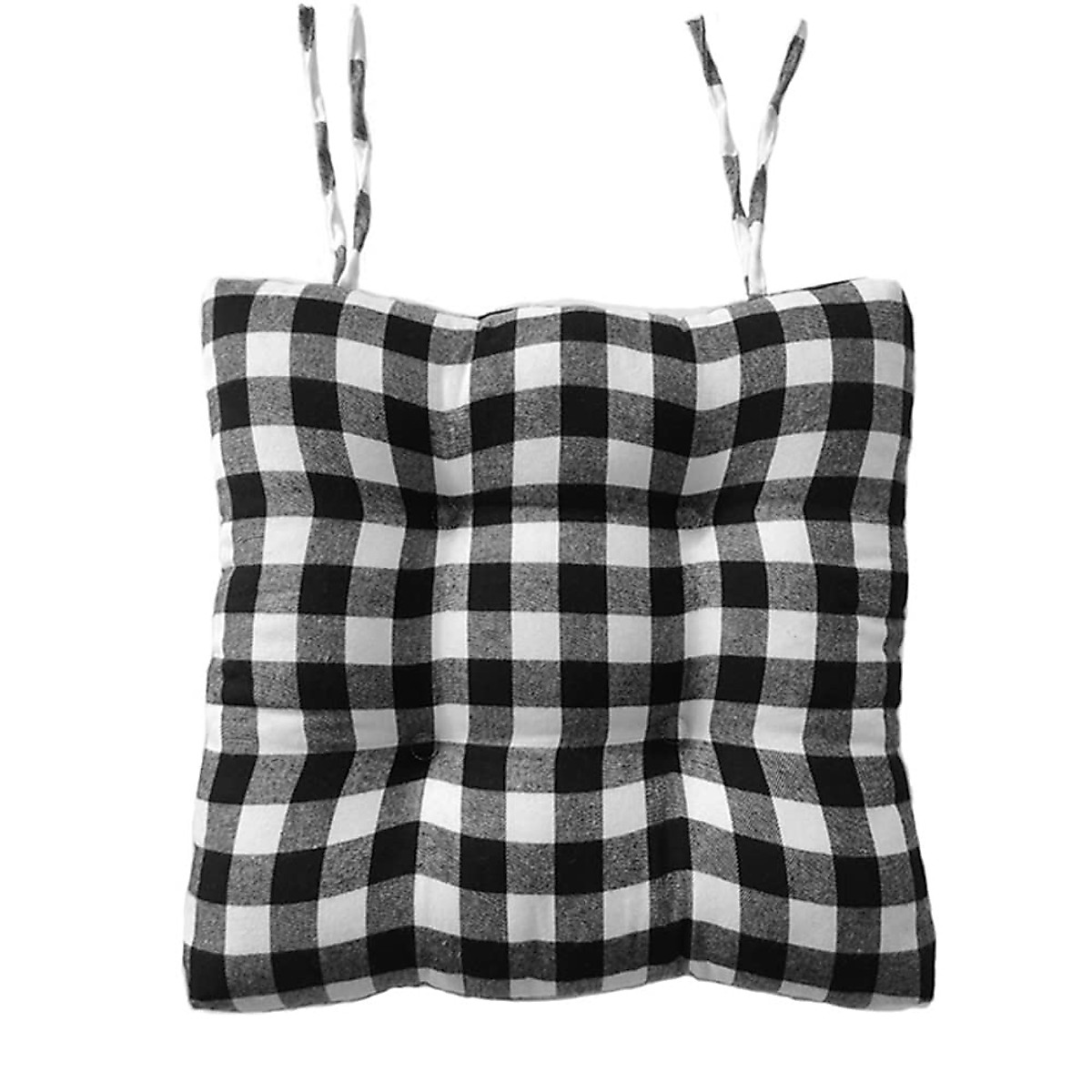JAIJY Buffalo Check 17" Square Chair Pad with Ties Non-Slip Soft Thick Chair Mat Black and White Plaid Square Comfy Cushion Pad for Office Kitchen Dining Room, Black Small Plaid
