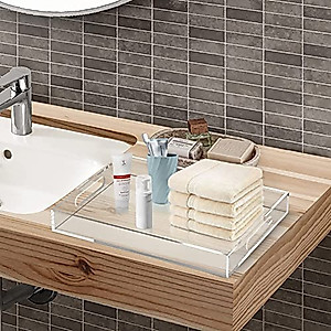 Allhercom Acrylic Serving Tray (12x16x2Inch) with Handles-Spill Proof-Clear Decorative Tray for Appetizer,Breakfast-Countertop Organizer Storage Tray for Kitchen,Bathroom,Living Room