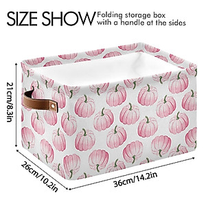 Takiito Storage Basket for Organizing Shelves, Pink Pumpkins Fabric Storage Bin with Handles for Books Toys Closet, 1 Pack