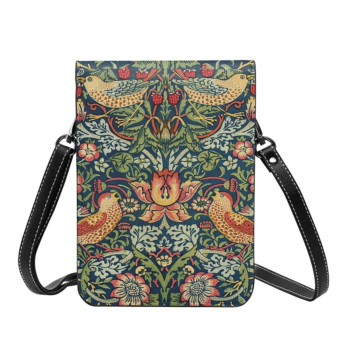 Striking Strawberry Thief Floral Art Crossbody Cell Phone Purse Wallet Bags With Shoulder Adjustable Strap For Women Teen Girls