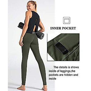 Dragon Fit High Waist Yoga Leggings with 3 Pockets,Tummy Control Workout Running 4 Way Stretch Yoga Pants (Medium, Olive Green)
