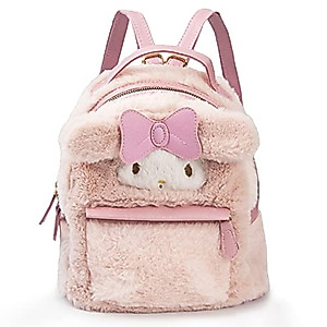 My Melody Backpack for Women Girls, Kawaii Anime Plush Backpack for School, Travel, Everyday Use - Pink Fur