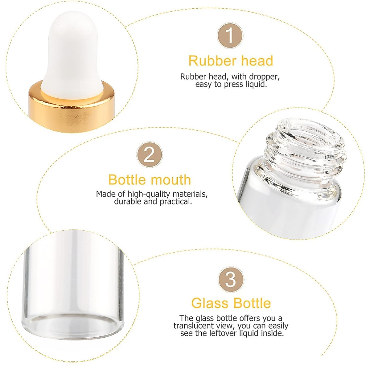 Wresty 50 Pcs Clear Glass Dropper Vails 1ml Mini Essential Oils Sample Dropper Bottles For Traveling Essential Oils Perfume Cosmetic Liquid,With 2 pcs dropper