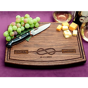 Straga Personalized Cutting Boards | Handmade Wood Engraved Charcuterie | Custom Wedding, Anniversary, Engagement Gift for Couples (Nautical Knot Design No.805)