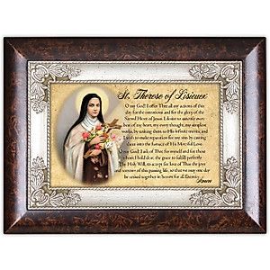 Cottage Garden St. Therese of Lisieux Dark Wood Finish Jewelry Music Box Plays Tune Ave Maria