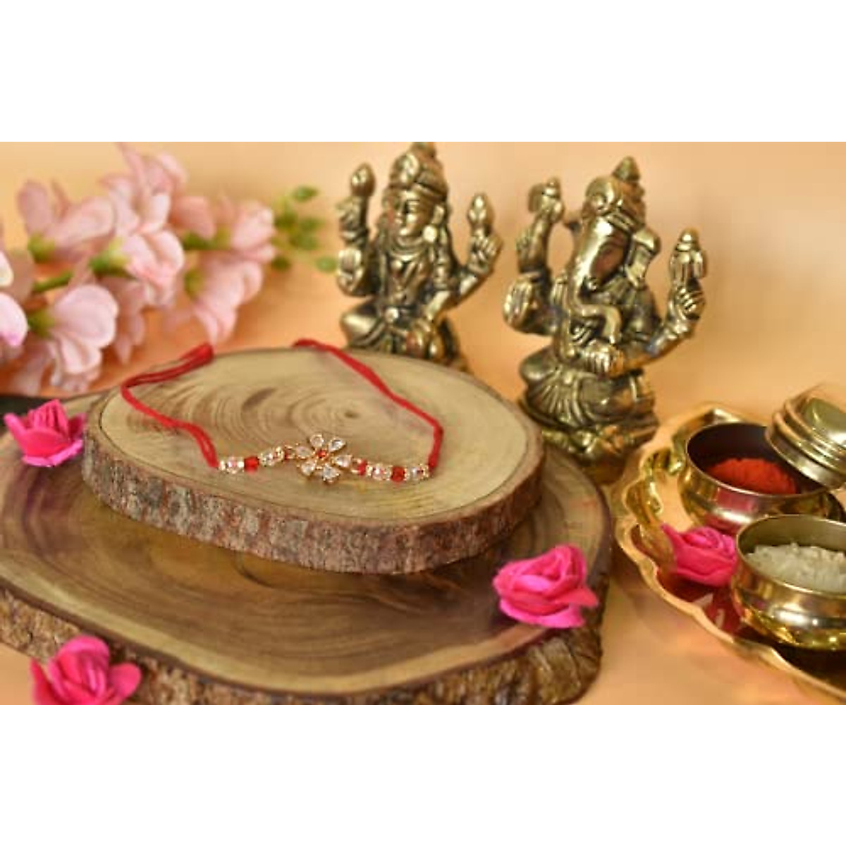 Tarini Gallery Rakhi for Brother Bhaiya Bhai Dooj Raksha Bandhan gift Rakhi Thread Rakhi Bracelet with Greeting card gift pack in pouch/Potli bag (Design 3 with Soan)