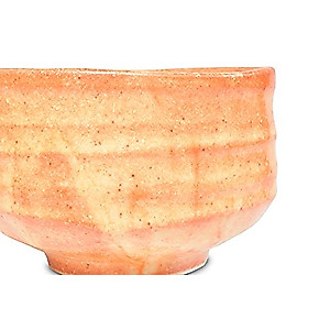 Mino Ware Traditional Japanese Yunomi Tea Cups, Mini Matcha Bowl, Orange AKA SHINO Design for Green Tea, Matcha Tea Set of 2