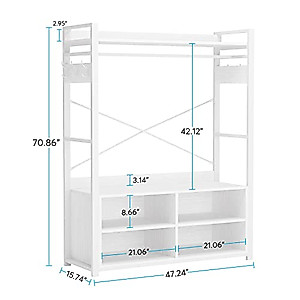 Tribesigns Free-standing Closet Clothing Rack, Metal Closet Organizer System with Shelves and Hooks, Heavy Duty Clothes Garment Rack Shelving for Bedroom, Laundry, Mushroom, Walk-in Closet (WHITE)