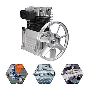 3HP Air Compressor Pump, Oil Lubricated Air Compressor Piston Pump Head Twin Cylinder Aluminum Air Compressor Head With Silencer and Screw, Breathing Nozzle 250L/min Cast Iron (2065-2.2KW-3HP)