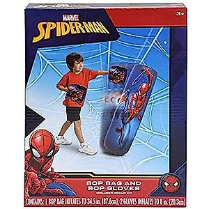 Spiderman Spider-Man Inflatable Bop Bag & Bop Gloves Set Kids Punching Bag with Gloves, Freestanding Superhero Blow Up Bouncing Boxing Bag for Exercise, Durable Heavy Duty Indoor and Outdoor - 34.5"