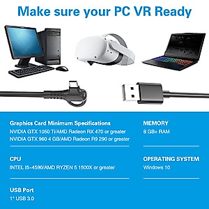 COSOOS 16.4ft/5m Long Link Cable for Quest 3/2/Pro/1, Pico4, VR Headset & Gaming PC, Fast Charging & Computer Data Transfer 90 Degree Type C to A USB 3.2 Gen1 Cable