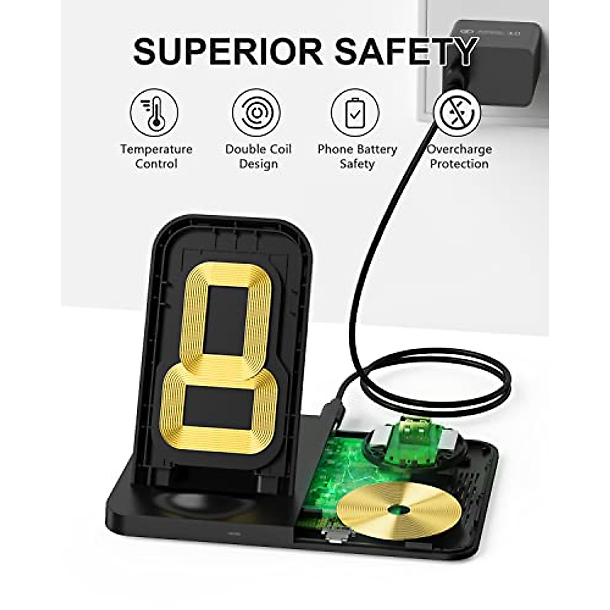 Wireless Charging Station, 3 in 1 Wireless Charger, 18W Fast Charger Stand for iPhone 13/12/11/Pro/Max/XR/XS/X, Apple Watch 7/6/SE/5/4/3/2/1, AirPods Pro/3/2, Adapter and Cable Included