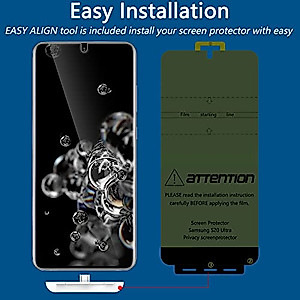 LYWHL [2 Pack] for Samsung Galaxy S20 Ultra Privacy Screen Protector, [Support Fingerprint ID] Anti-Spy Full Adhesive Flexible Film for Galaxy S20 Ultra 6.9" - Black