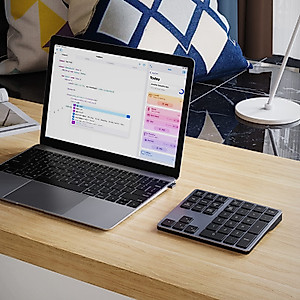 Doohoeek Backlit Bluetooth Numeric Keypad for Laptops and Computers, Number Pads 34 Keys with 7-Color Backlight for MacBook & Windows, Gray