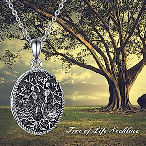 ONEFINITY Skull Locket Necklace Sterling Silver Skeleton Tree of Life Locket Necklace That Holds Pictures Couple Skull Locket Pendant Halloween Jewelry Gifts for Women Wife Mom