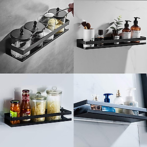 OwnMy Bathroom Shower Shelf Stainless Steel Bath Kitchen Basket Shower Caddy Rack, Rustproof Metal Bathroom Storage Floating Shelves Wall Mounted Shower Corner Rectangular Shelf - 16 Inch Black