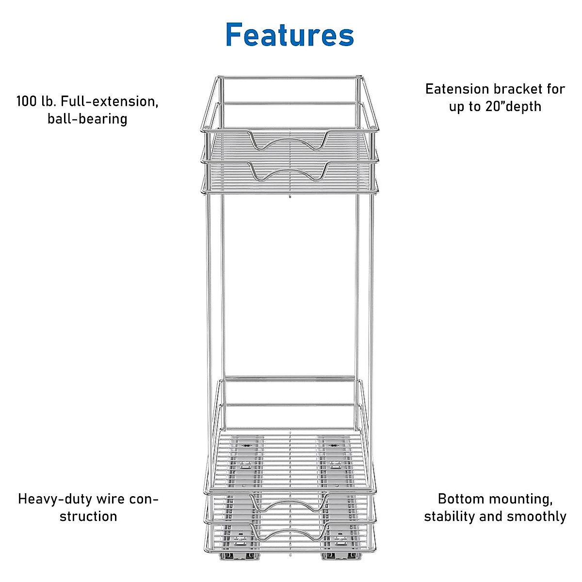 Lepatape Pull Out Cabinet Organizer Cabinet 2-Tier Pull Out Shelves Kitchen Cabinet Organizer (7" W x 21" D x 17" H) Kitchen Organization Slide Out Kitchen Cabinet Storage Shelves Chrome Finish