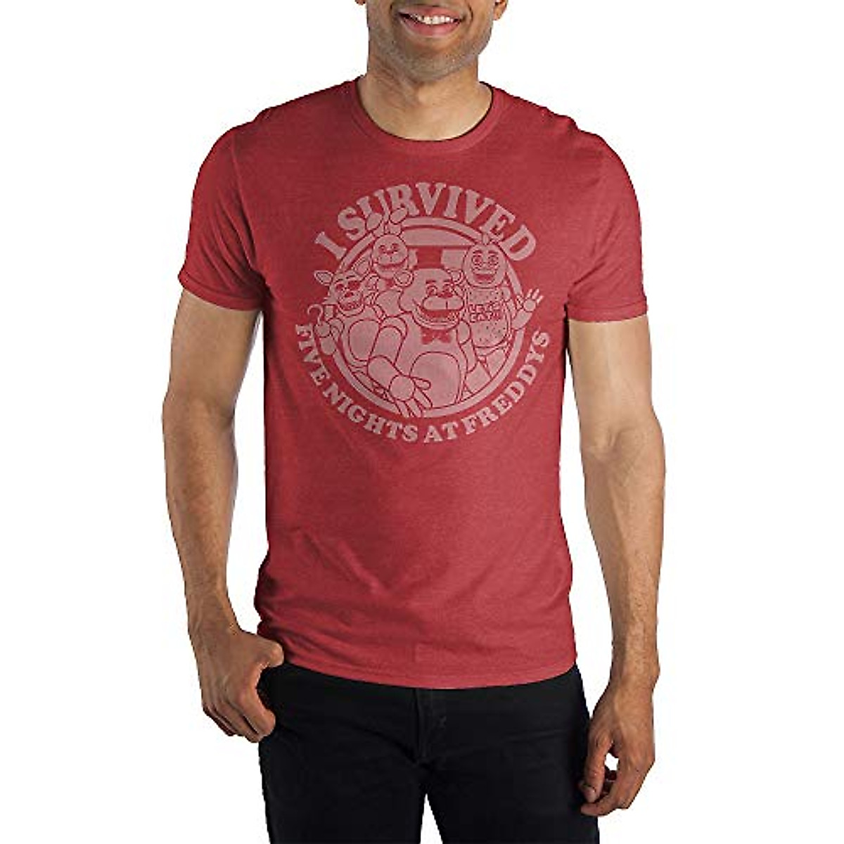 Five Nights at Freddy's I Survived Graphic Print Men's Red T-Shirt Small