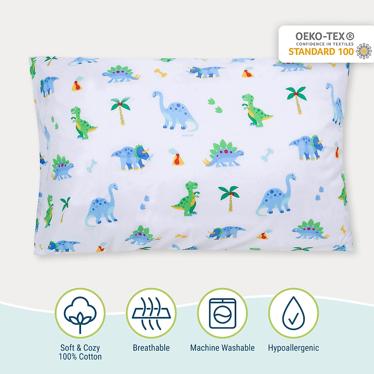 Wildkin 100% Cotton Kids Pillow Case for Boys & Girls, Soft & Breathable Fabric Pillow Cover, Kids Pillowcases Fits Standard Size Pillow, Measures 20 x 30 Inches (Dinosaur Land)