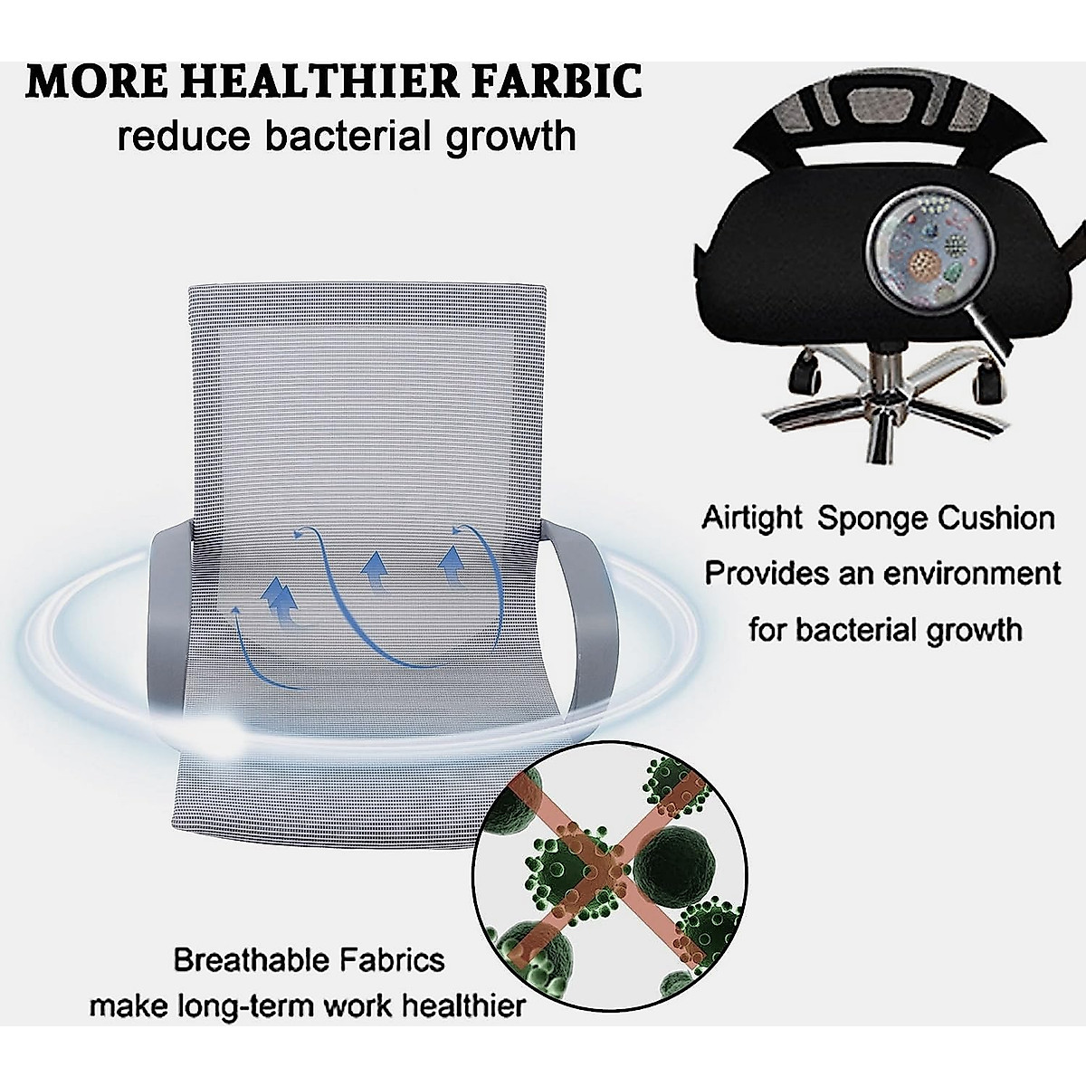 LUCKYERMORE Home Office Chair Desk Chairs Swivel Computer Chair with Arm 300Lb Capacity Mid Back Mesh Chair Breathable Back Seat Height Adjustable for Conference Work Read Rest, Grey